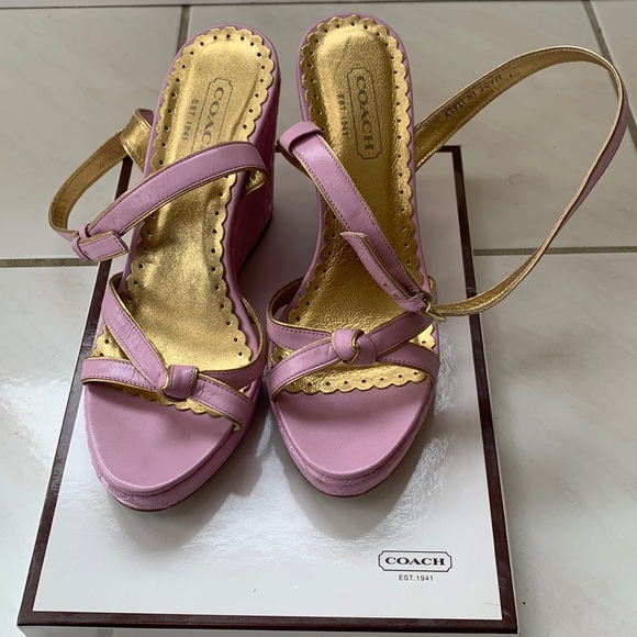 Coach | Shoes | Coach Cathleen Pink Wedge Sandals Size 7 | Poshmark